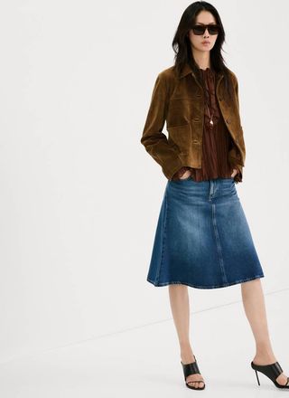 Mango Wildlederjacke mit Kn&ouml;pfen aus Veloursleder tobacco-braun - Damen - XXL - MANGO