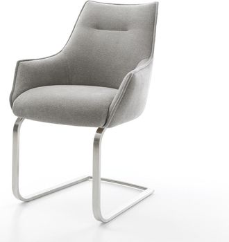 DELIFE Freischwinger Alja-Flex mit Armlehnen Strukturstoff Soft Grau Freischwinger flach Edelstahl Taschenfederkern, Esszimmerst&uuml;hle