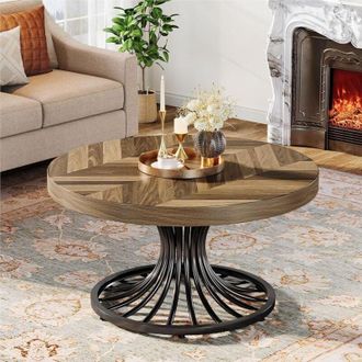 Tribesigns Runder Couchtisch aus Holz, 79 cm, runde Kaffeetische im Farmhouse-Stil mit stilvollem Metallsockel, Kleiner Mitteltisch f&uuml;r das Wohnzimmer