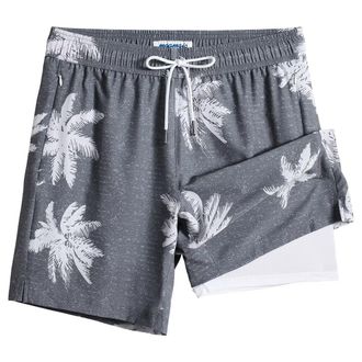 Maamgic 2 in 1 Badehose f&uuml;r Herren mit Kompression Innenhose | 7 Schnelltrocknend Badeshorts M&auml;nner 4 Way Stretch Boardshorts mit Rei&szlig;verschlusstasche Verstel