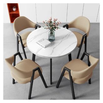 Generic Rundes Esstisch-Set, runder Esstisch mit integriertem Stuhl, 4 integrierte St&uuml;hle, ergonomischer Stuhl, hohe Tragf&auml;higkeit(Light Brown)