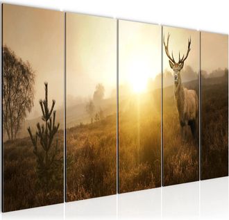 Runa Art Wandbild XXL Wald Hirsch Bild Wohnzimmer Schlafzimmer 200 x 80 cm Braun 5 Teilig - Made in Germany - 037155a