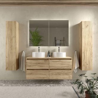 Cygnus Bath Meuble de salle de bain BEQUIA 120cm Ch&ecirc;ne Avec plan toilette (vasque non incluse)