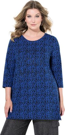 Miamoda Damen gro&szlig;e Gr&ouml;&szlig;en &Uuml;bergr&ouml;&szlig;en Plus Size Longshirt, Leomuster, Glitzer-Statement, 3/4-&Auml;rmel Royalblau 48 832213743-48