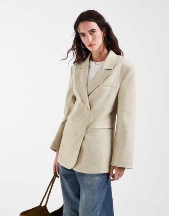 Asos Blazer aspect lin &agrave; double boutonnage-Vert