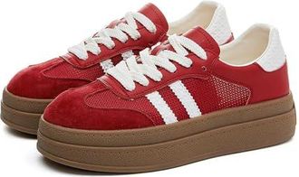 Generic ZBDP Baskets pour femme Chaussures dentra&icirc;nement d&eacute;contract&eacute;es &agrave; bout rond et semelle plate, Rouge, 36.5 EU