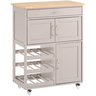 SoBuy SoBuy FKW45-KA Dessertwagen mit Rollen, K&uuml;chenablagewagen, Servierwagen, Regalwagen mit Rollen, Plateau aus Heveaholz, hellbraun, L67xH87xP38 cm