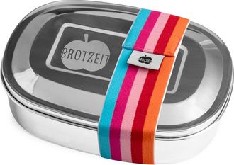 Brotzeit 16x12x4cm Edelstahl Brotdose Magic Gummiband Streifen Bunt Rot Edelstahldose