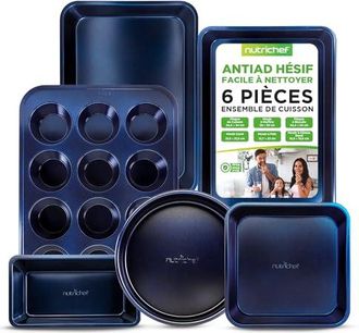Nutrichef NutriChef Set de 6 Pi&egrave;ces dUstensiles de P&acirc;tisserie Antiadh&eacute;sifs - Set de Plaques &agrave; P&acirc;tisserie avec Rev&ecirc;tement Diamant Bleu Antiadh&eacute;sif - Convient pou