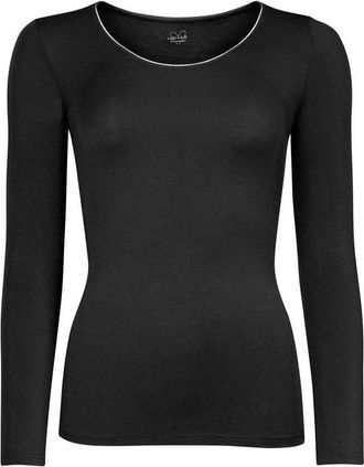 Nur Die Longsleeve NUR DIE X KILIAN KERNER Damen Langarmshirt Micromodal Glitzerabschluss weiche, atmungsaktive Fasern - Glitzer-Effekt am Ausschnitt