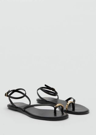 Mango Sandales &agrave; lani&egrave;res en cuir avec d&eacute;tails m&eacute;talliques noir - Femme - 35 - MANGO