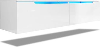 Sonni TV Schank, Lowboard Wei&szlig; Hochglanz h&auml;ngend 180x35x30cm mit LED-Beleuchtung(12 Farben k&ouml;nnen eingestellt werden), Griffloses Design, TV Board, Fernsehe