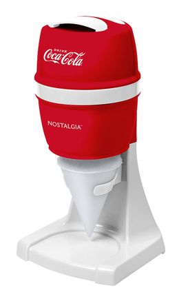 Nostalgia Coca-Cola Schneekegel Rasierte Eismaschine - Retro Tischplatte Slushie Maschine - inklusive 1 wiederverwendbaren Kunststoffbecher und Eisform, Cola-Ro