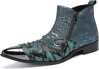 Generic Bottines Chelsea décontractées pour homme - Bottines de cowboy en cuir avec double fermeture éclair à bout pointu pour fête, club de scène, bleu, 39 1