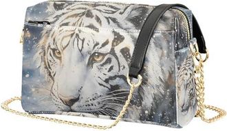 Mnsruu Sacs à bandoulière pour femme, sac à main en cuir blanc, motif tigre neige