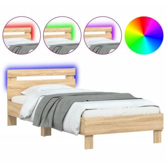 vidaXL Bettgestell mit Kopfteil und LED-Leuchten Sonoma-Eiche 90x200cm Vidaxl