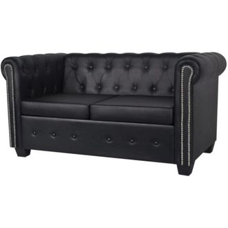 vidaXL Vidaxl - Canap&eacute; Chesterfield &agrave; 2 places cuir synth&eacute;tique noir