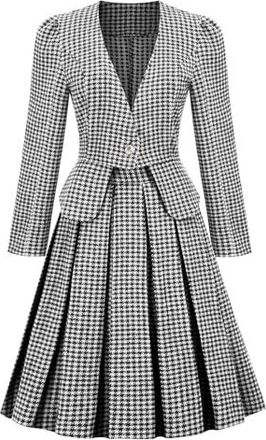 Generic Tailleur Jupe Classique, &eacute;l&eacute;gant, Tendance et d&eacute;contract&eacute; - Costume Pied-de-Poule Noir et Blanc - XXL