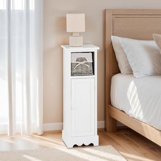 IDIMEX Nachttisch Willow für Boxspringbett mit Korb, weiß - Nachtschrank im Landhausstil mit Stauraum, schmale Nachtkommode Schlafzimmer Kleinmöbel Beistellt