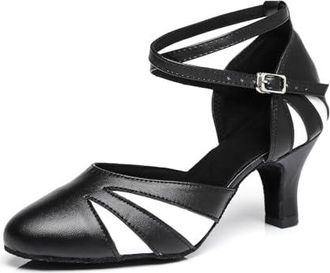 Minitoo Chaussures Sport Danse pour Femme Fermé Fête Soirée Escarpins L474 Noir/Blanc 6cm Talon EU 38.5