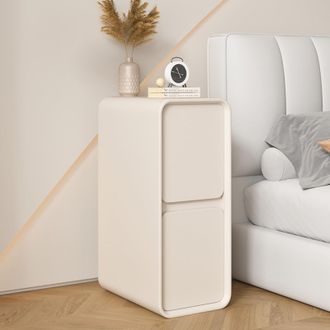 Generic Schmaler Nachttisch Mit Schubladen Fürs Schlafzimmer - Kleiner Nachttisch Aus Holz, Moderner Mit Lederoberfläche, Platzsparender(Beige,30x40x47cm(11.8