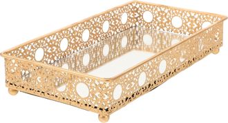 Vosarea Metallablage mit Spiegel Dekoratives Schmuck und Make Up Tablett Kompakte Aufbewahrung f&uuml;r Parf&uuml;m und Kosmetik im Bad Goldfarbenes Bad Organizer Table