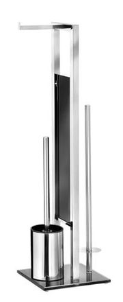 WENKO Combiné WC Rivalta | 3 en 1| Brosse WC et Dérouleur Papier Toilette | Stockage Papier | Tête de Brosse remplaçable | Acier INOX Brillant et Verre trem