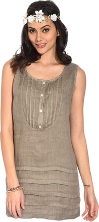 Bonamaison Le Jardin du Lin Damen ármellose Tunika mit Rundem Kragen und Vorderen Falten Tunic Shirt, Beige, 38 EU(Herstellergröße: 40)