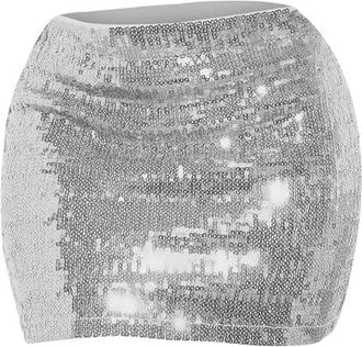 Generic Jupe &agrave; paillettes pour femme - Taille &eacute;lastique - Jupe paillet&eacute;e - Tenue du Nouvel An - Jupe midi - Jupe trap&egrave;ze sexy - Jupe courte scintillante - Cos