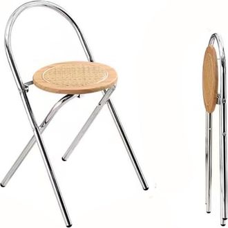 Generic Klappbarer Barhocker aus Rattan mit R&uuml;ckenlehne, rustikaler, hoher Holzstuhl, runder Fr&uuml;hst&uuml;ckshocker, einfache Montage ohne Aufbau