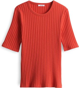 OPUS Damen Kurzarmshirt | Rippshirt SAVKA Slim aus weichem Jersey Sweet red, 40