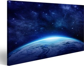 Islandburner Bild Bilder auf Leinwand Blauer Planet Erde, Sonne, Sterne, Galaxien, Nebel, Milchstra&szlig;e im Weltraum mit Platz f&uuml;r Text. Globale Welt mit einigen Wolk