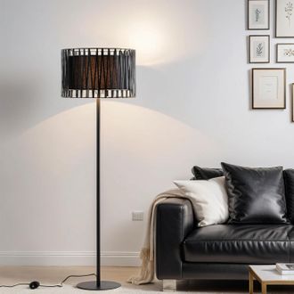 Licht-Erlebnisse Stehleuchte Design aus Metall und Stoff in schwarz D:61cm E27 f&uuml;r Schlafzimmer Sofa Wohnzimmer Stehlampe Bodenlampe innen Bodenleuchte