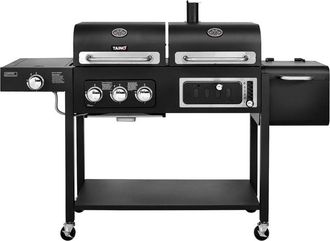 Taino HERO DUO Gasgrill Holzkohlegrill Smoker Grillwagen BBQ Grill Schwarz