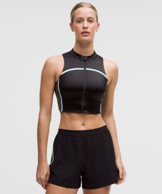 lululemon D&eacute;bardeur zipp&eacute; Satin Shine Maintien moyen, bonnets B/C Rayures pour Femmes - Noir - Taille XL