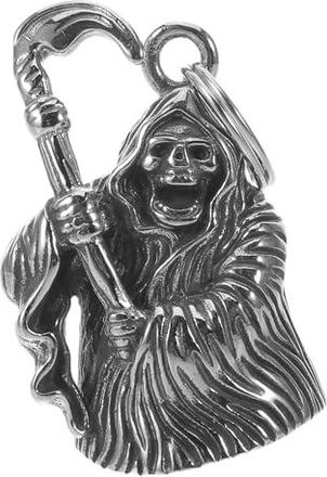 Healifty Pendentif Clochette Moto en Acier Inoxydable Breloque Cr&acirc;ne et Faux Faucheuse, Sonnette D&eacute;corative pour Motard, Accessoire Porte-cl&eacute;s R&eacute;sistant et Son