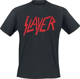 Slayer Logo Homme T-Shirt Manches Courtes Noir XXL 100% Coton Regular/Coupe Standard