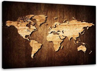 Feeby Tableau sur toile Carte du monde en bois 90x60