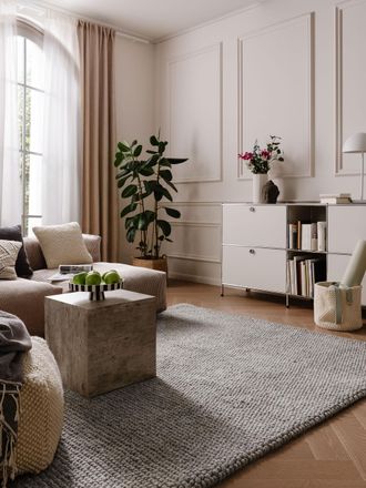 benuta Pure Wollteppich Beads - Grau 160x230 cm - Wolle handgewebt - Rechteckig & im Style: Uni, Natural Living - Pflegeleicht f&uuml;r Wohnzimmer Schlafzimmer