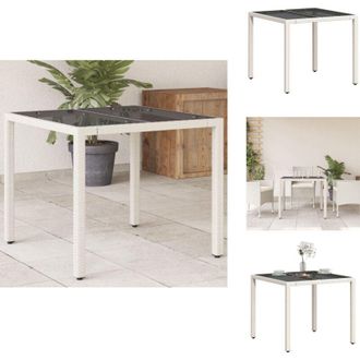 vidaXL Gartentisch mit Glasplatte Wei&szlig; 90x90x75 cm Poly Rattan - Gartentisch - Esstisch - Outdoortisch - Terrassenm&ouml;bel - Gartenm&ouml;belset