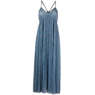 Forte_Forte Blaues Maxikleid mit Lurex-Plissee - - Dresses - Damen - Blau - M