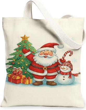 Generic Sacs fourre-tout en toile avec imprim&eacute; P&egrave;re No&euml;l - R&eacute;utilisables - Vintage - Fantaisie - L&eacute;ger - Lavable - Pour cadeaux, shopping, f&ecirc;te - 33 x 38 cm