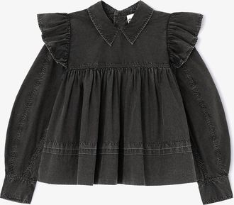 Ganni schwarz Schwarze, verwaschene R&uuml;schenbluse Bio-Baumwolle - Gr&ouml;&szlig;e 34