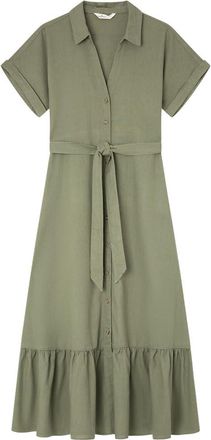 Springfield Damen 7.t.a. Vestido Midi Mc Lino LISO Lässiges Kleid, Khaki, mittel, 42