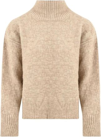 SOLOTRE Pull &agrave; col roul&eacute; avec zip sur l&eacute;paule et la manche - Femme - Pulls - Beige - Taille: 40 FR