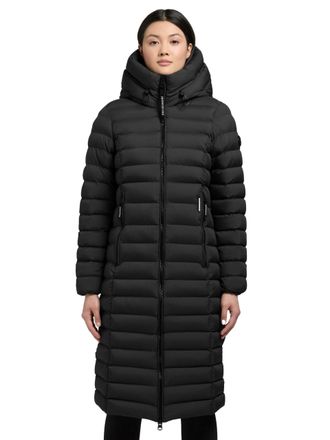 Khujo Damen Wintermantel warmer Steppmantel lang mit hohem Kragen und gro&szlig;er Kapuze Imes-YM Black Gr. M