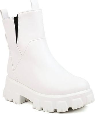 Generic Bottines Chelsea tendance à coupe en V pour femme - Bout rond - Fermeture éclair latérale - Talon moyen - Chaussures habillées dhiver, blanc, 38.5 EU