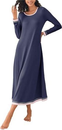 Ekouaer Chemise de Nuit Femme Manches Longues vêtements de Nuit Femme et Adolescente Chemise de Nuit Femme Chemises de Nuit pour Femme Manches Longues Bleu Ma