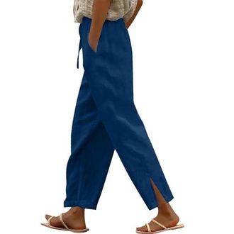 Generic Pantalon d&eacute;t&eacute; 7/8 pour femme - L&eacute;ger - Avec cordon de serrage et poches - Pantalon en coton et lin - Pantalon &eacute;l&eacute;gant et a&eacute;r&eacute; - D&eacute;contract&eacute; - Conforta