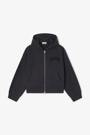 Ganni schwarz Schwarzer Hoodie mit Zwei-Wege-Rei&szlig;verschluss Bio-Baumwolle - Gr&ouml;&szlig;e XL